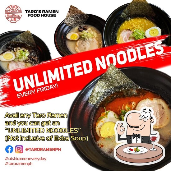 Menu at Taro Ramen restaurant, Makati