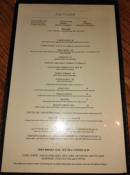 Menu at Southern Steakhouse, Seneca
