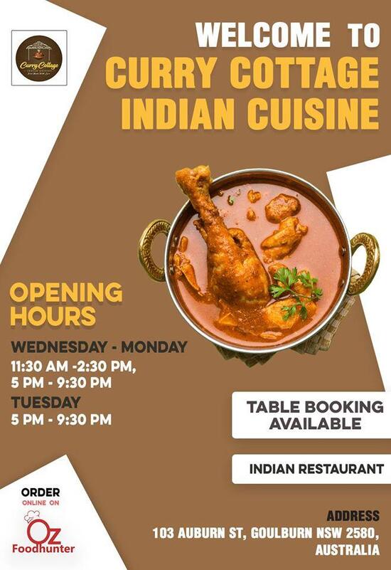 Menu at Curry cottage Indian cuisine restaurant, Goulburn