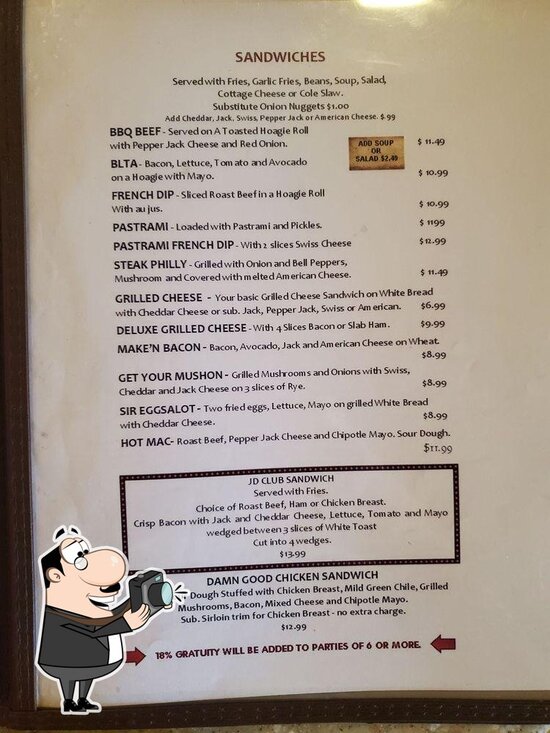 Menu at J D Slinger's Steakhouse, Fallon
