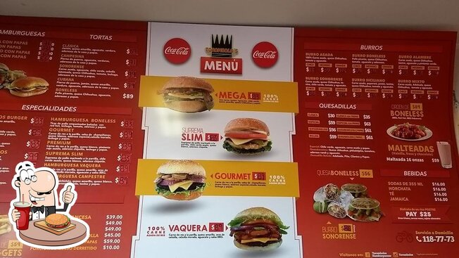 Menu at TOROMBOLO'S HAMBURGUESAS restaurant, Hermosillo, Soli Plaza