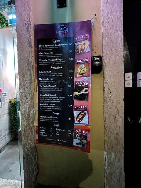 Menu at Los Manolos restaurant, Lisbon