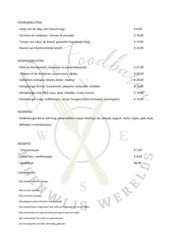 Menu at Foodbaron, Lommel