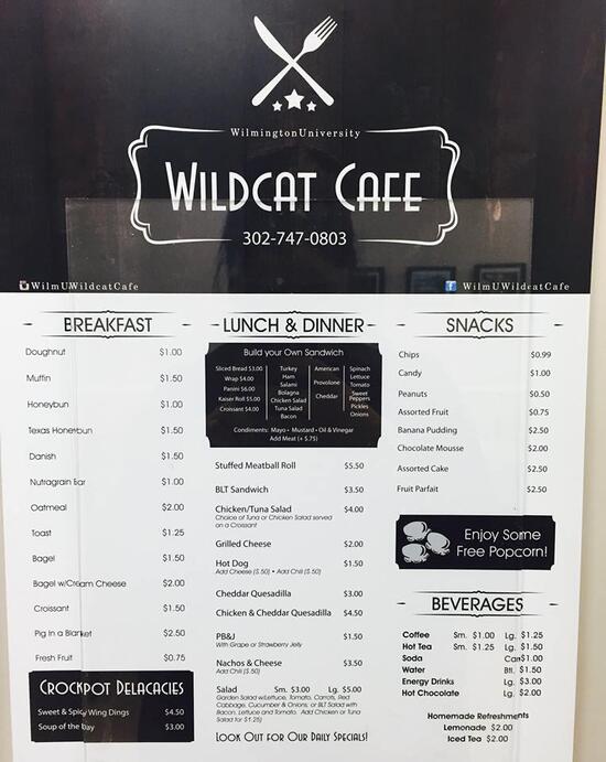 Menu at Wilmuwildcatcafe, Dover