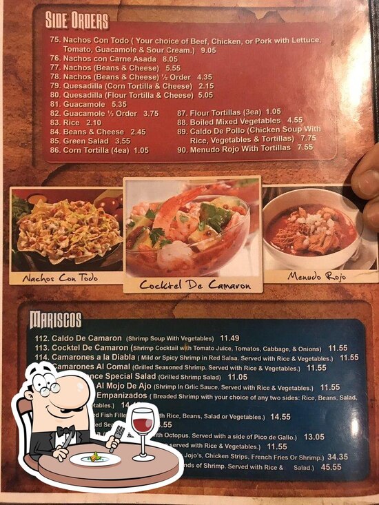 Menu at El Jalisciense restaurant, Arbuckle