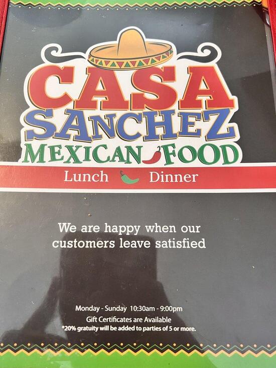 Menu at Casa Sanchez Buena Vista Colorado restaurant, Buena Vista