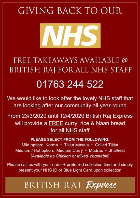 Menu at British Raj Express restaurant, Royston