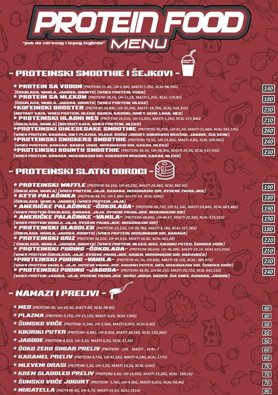 Menu at Protein Food restaurant, Niš
