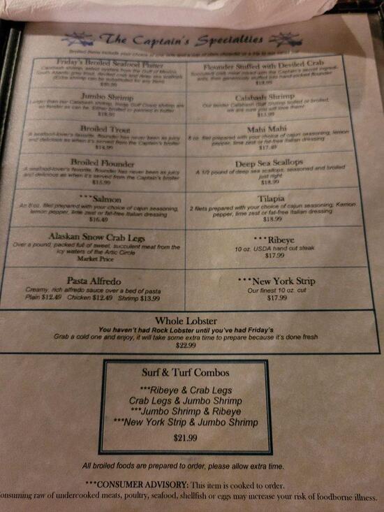 Menu at Friday's 1890 Seafood & BBQ, New Bern