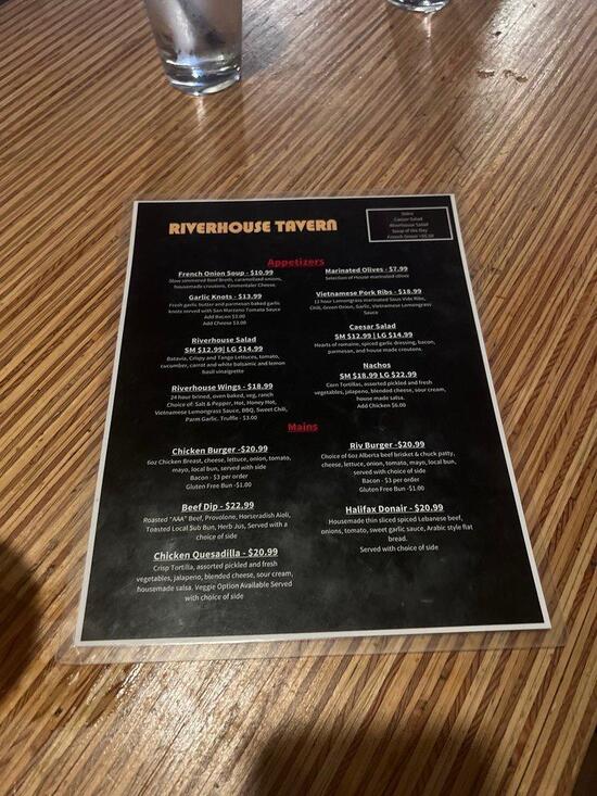 Menu at Riverhouse tavern pub & bar, Golden