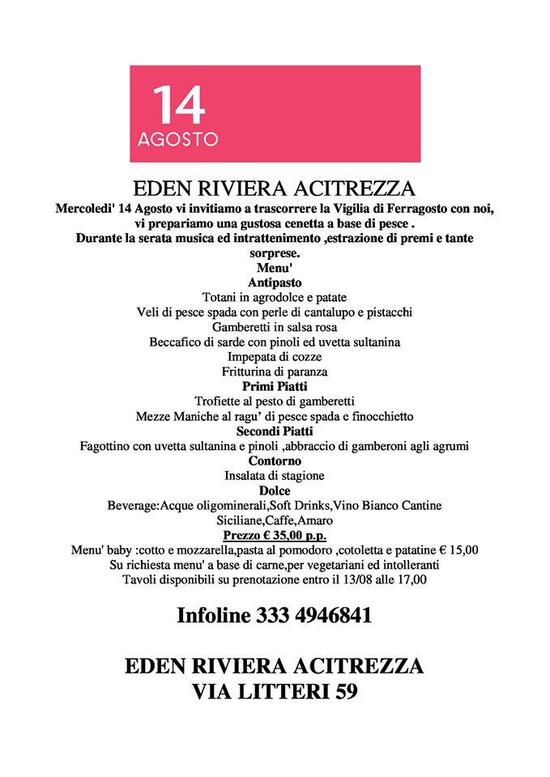 Menu at Eden Riviera pizzeria, Aci Castello, Via Litteri 59