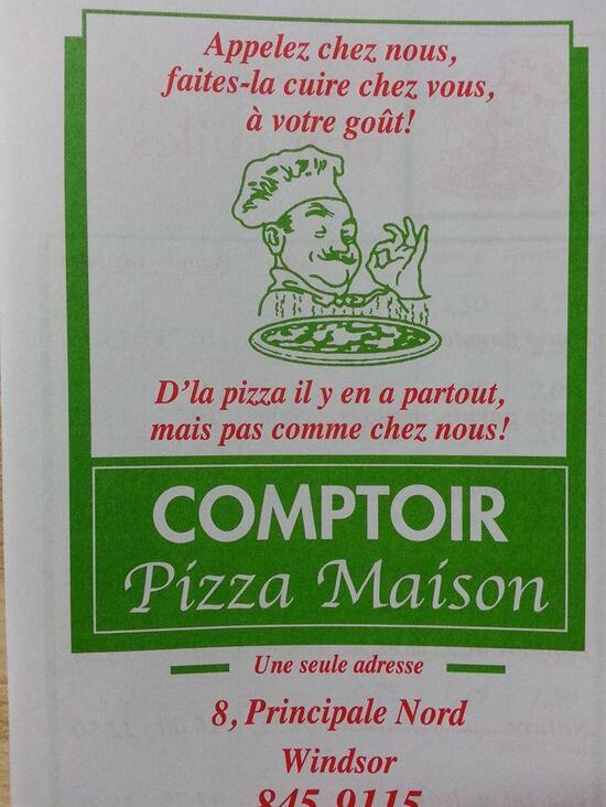 Menu au Comptoir Pizza Maison pizzeria, Windsor
