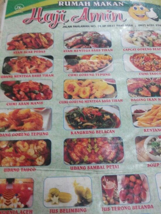 Menu at RM Seafood Haji Amin restaurant, Medan