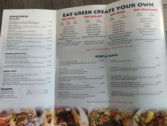 Menu at Eat Greek restaurant, Dublin, Frantz Rd