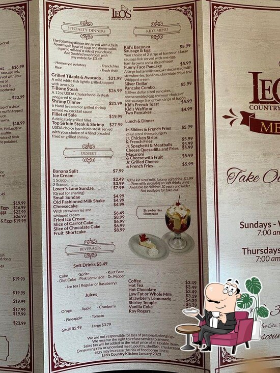 Menu at Leo's Country Kitchen restaurant, Fontana, Sierra Ave. #1a