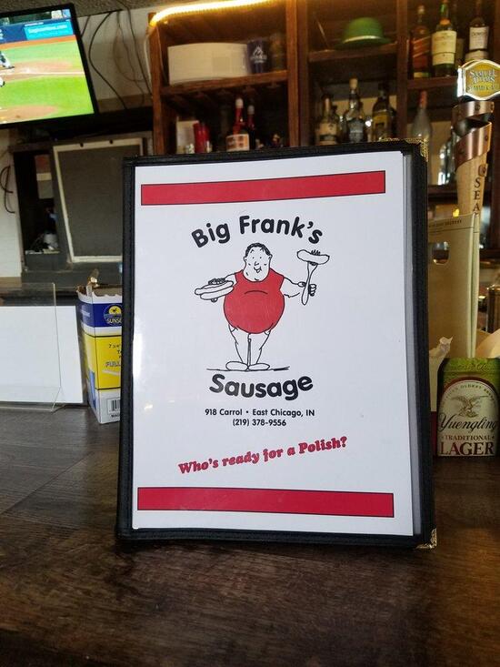 Menu at Big Frank's Sausage restaurant, East Chicago