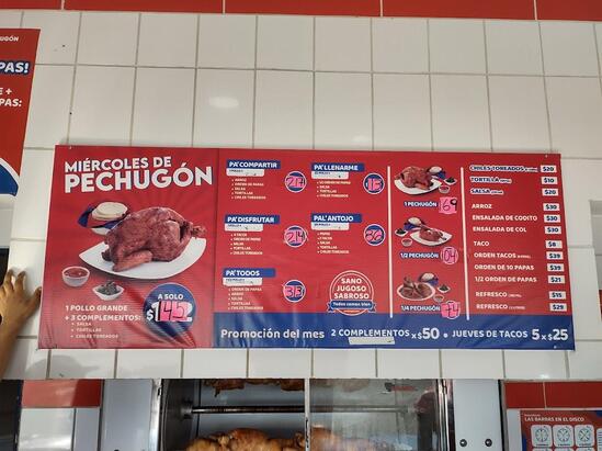 Menu at Pollo Pechugón restaurant, Tijuana