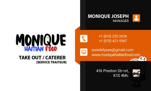 Menu au Monique Haitian Food restaurant, Ottawa