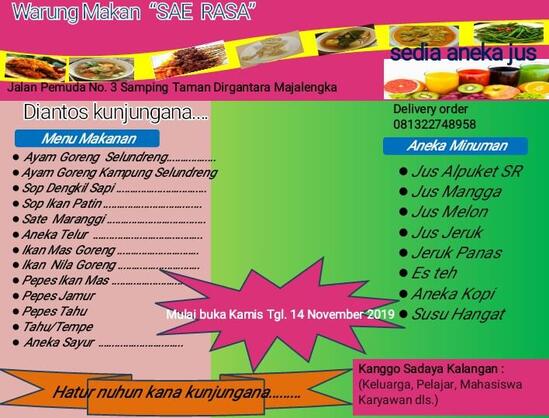 Menu at Rumah Makan Sae Rasa restaurant, Majalengka