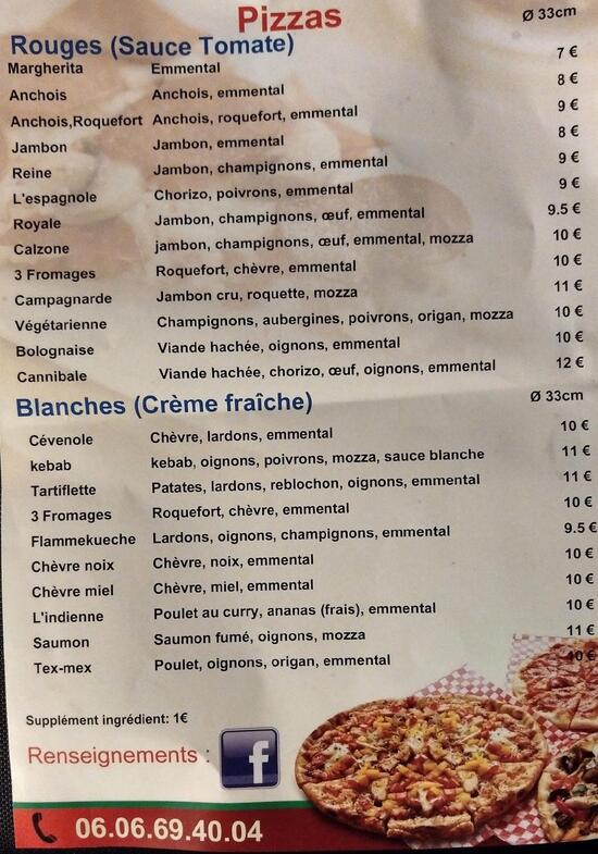 Menu at David Pizza pizzeria, Viols-le-Fort