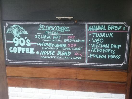 Menu at 90's Coffeehouse Bandung cafe, Bandung
