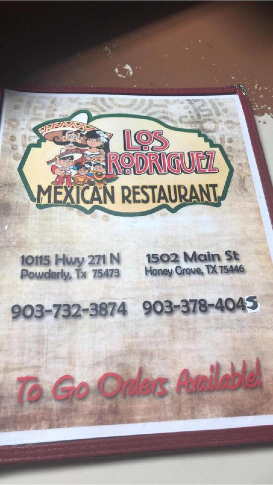 Menu at Los Rodriguez Restaurant, Powderly
