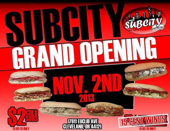 Menu at Sub City restaurant, Euclid, Lakeshore Blvd