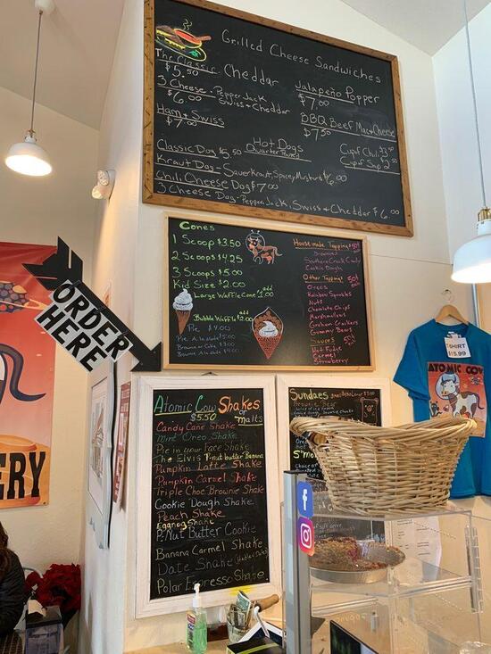 Menu at Atomic Cow Creamery desserts, Idyllwild-Pine Cove