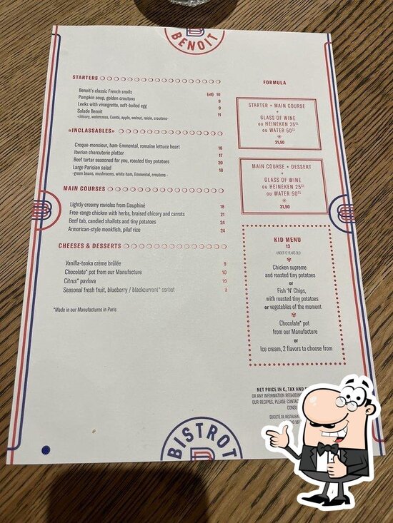 Bistrot Benoit restaurant, Paris - Restaurant menu and reviews
