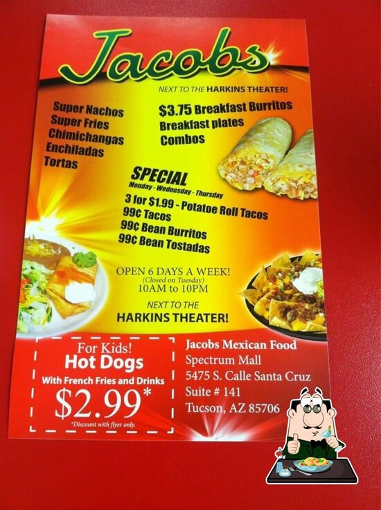 Menu at Jacobs Mexican Food restaurant, Tucson