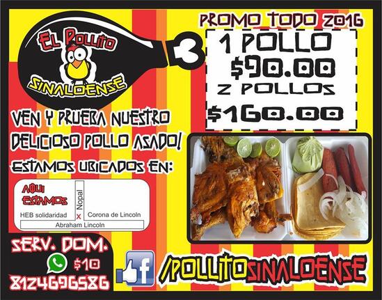 Menu at El Pollito Sinaloense restaurant, Monterrey