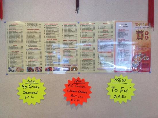 Menu at You & Me Chinese Takeaway fast food, Ottery Saint Mary
