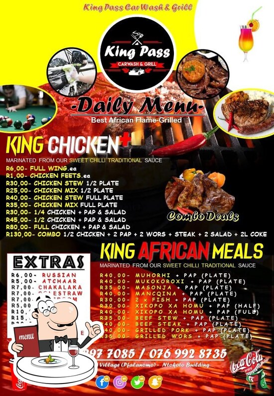 Menu at King Pass Car Wash And Grill restaurant, South Africa