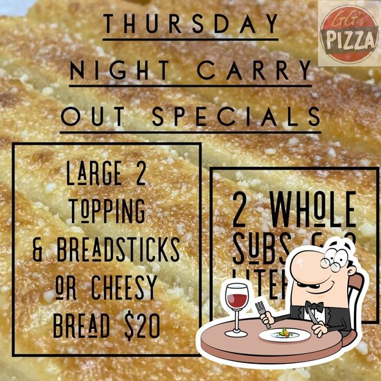 Menu at GG’s Pizza restaurant, Jasper