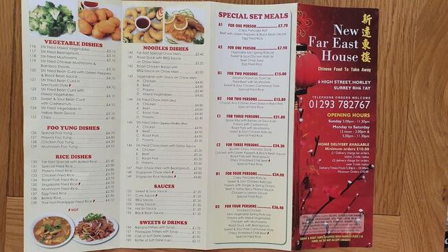 Menu at New Far East House fast food, Horley