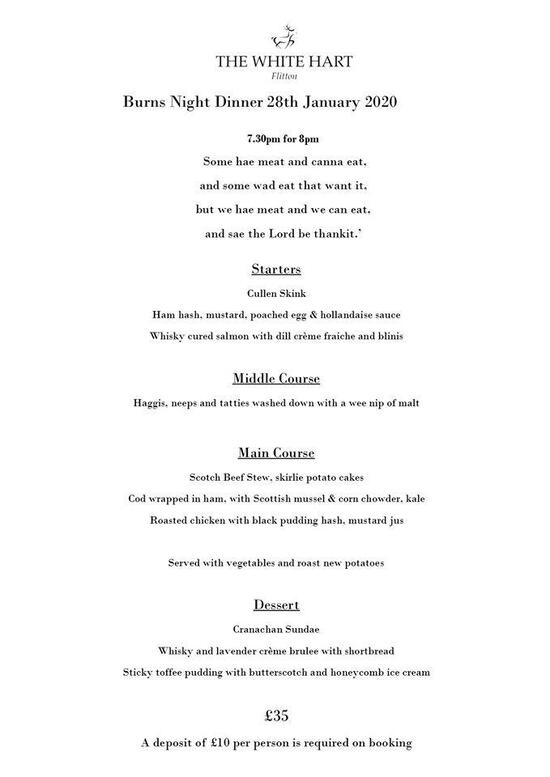 Carta del pub y bar The White Hart Flitton, Flitton