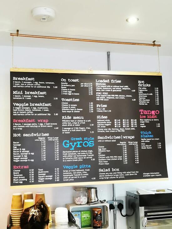 Menu at Grub cafe, York