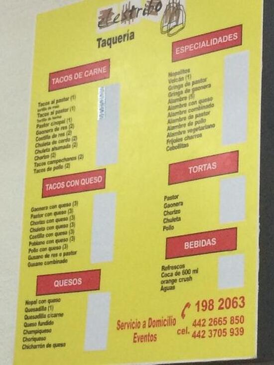 Menu at El Estribo restaurant, Santiago de Querétaro, Camino Real de ...