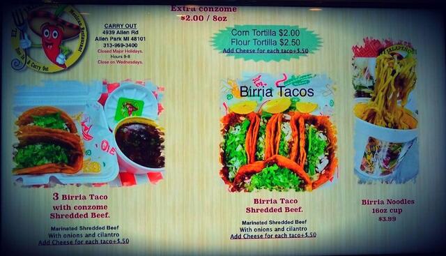 Menu at Taqueria El Jalapeño restaurant, Allen Park
