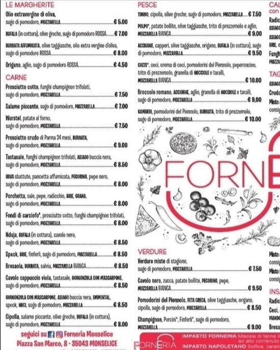 Menu da Forneria ristorante, Monselice