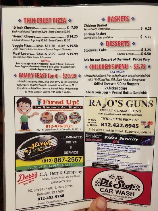 Menu at Stockwell Inn pub & bar, Evansville