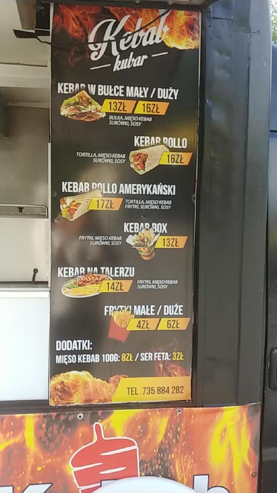 Menu at Kebab Kubar, Przylep