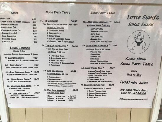 Menu at Little Sumo's restaurant, Surf City