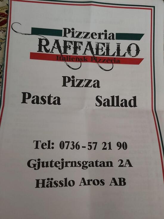 Menu at Pizzeria RAFFAELLO, Västerås