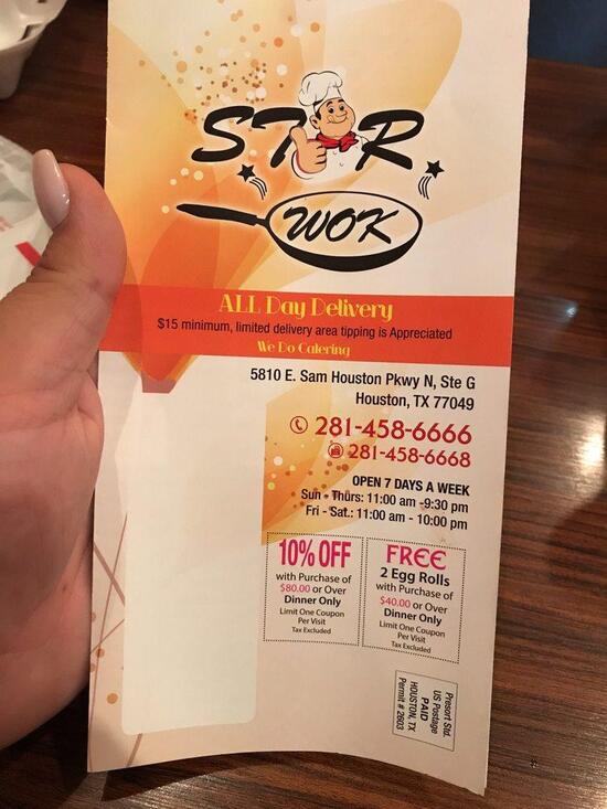 Menu at Star Wok restaurant, Houston, East Sam Houston Pkwy N