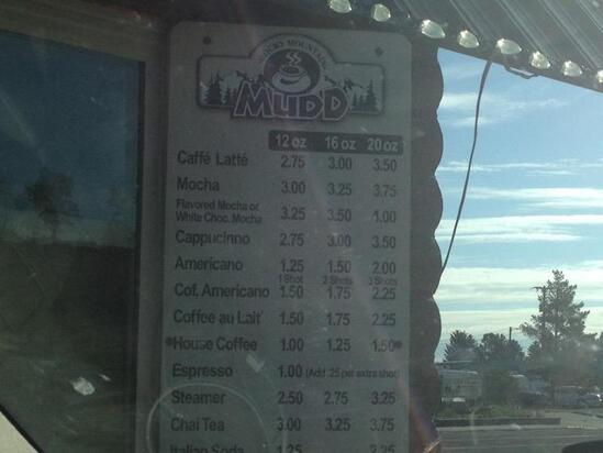 Menu at Rocky Mountain Mudd Drive Thru Espresso cafe, Cody, Mountain ...