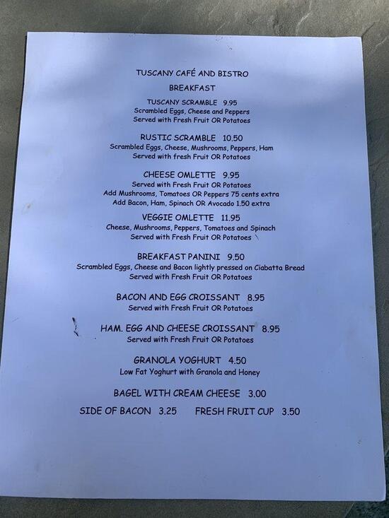 Menu at Tuscany Cafe and Bistro, Alpharetta