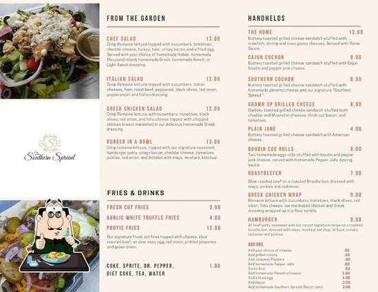 Menu at The Southern Spread restaurant, Abbeville