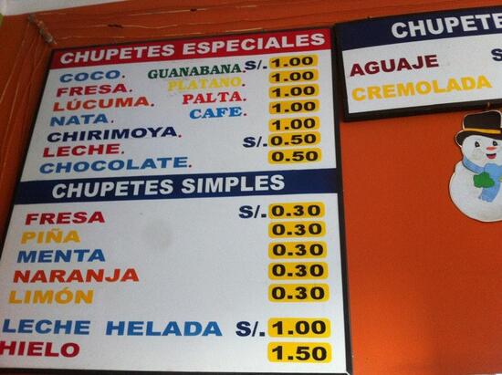 Menu at Heladeria OASIS desserts, Huanuco