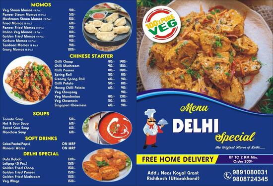 Menu at Delhi Special, Rishikesh